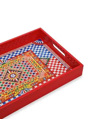 Dolce & Gabbana Carretto Siciliano Print Wood Tray - Red