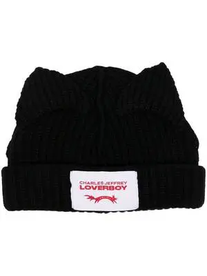 CHARLES JEFFREY Knitted Cat-ear Detail Beanie Hat
