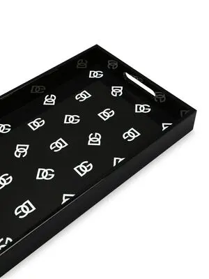 Dolce & Gabbana Dg Logo-print Wood Tray - Black