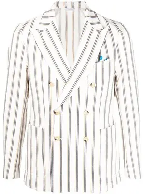 MANUEL RITZ Stripe-pattern Double-breasted Blazer - Neutrals