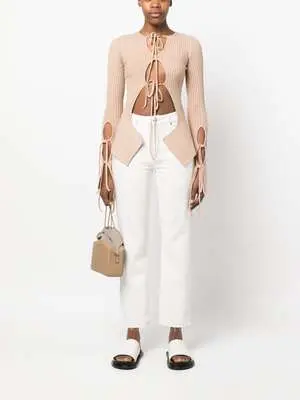 ANDREĀDAMO Cut-out Ribbed Top - Neutrals