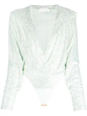 GENNY Sequin-embellished Long-sleeve Bodysuit - Green