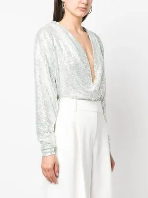 GENNY Sequin-embellished Long-sleeve Bodysuit