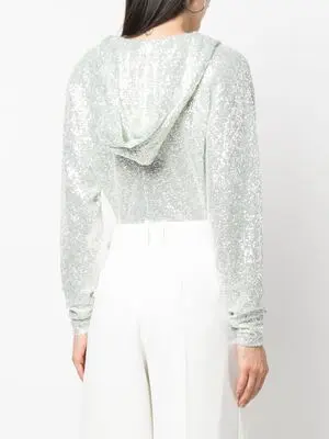 GENNY Sequin-embellished Long-sleeve Bodysuit