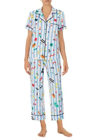 Kate Spade New York Print Short Sleeve Pajamas Aqua Stripe