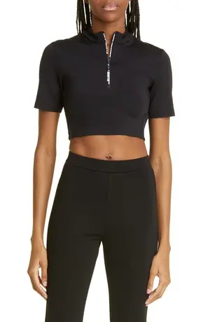Off-White Logo Half Zip Crop Rib Top