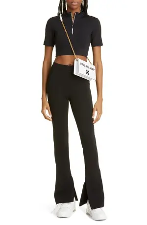 Off-White Logo Half Zip Crop Rib Top