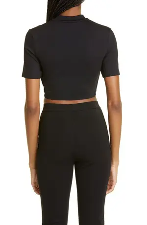 Off-White Logo Half Zip Crop Rib Top