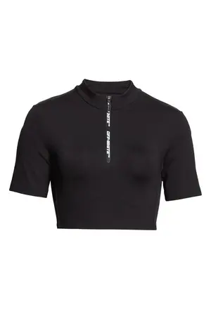 Off-White Logo Half Zip Crop Rib Top