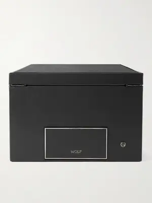Wolf Pebble-grain Vegan Leather Double Watch-winder - Black