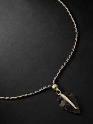 Jacquie Aiche Arrowhead Cord And Diamond Necklace - Gold