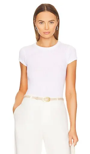 Enza Costa Pointelle Cap Sleeve Crew - White