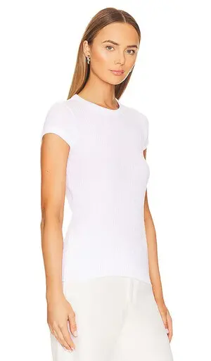 Enza Costa Pointelle Cap Sleeve Crew - White