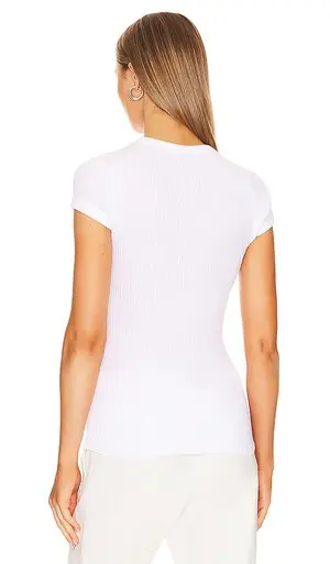 Enza Costa Pointelle Cap Sleeve Crew - White