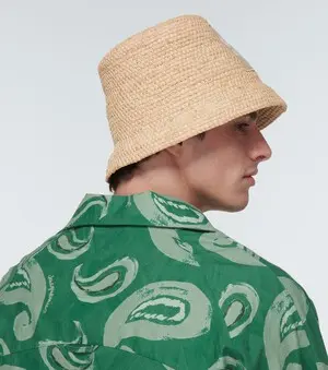 Jacquemus Le Bob Ficiu Raffia Bucket Hat - Beige