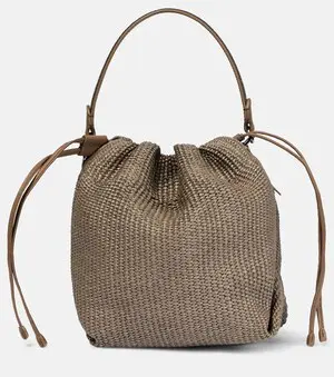 Brunello Cucinelli Raffia Leather-trimmed Bucket Bag