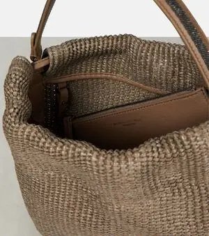 Brunello Cucinelli Raffia Leather-trimmed Bucket Bag