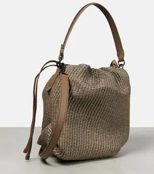 Brunello Cucinelli Raffia Leather-trimmed Bucket Bag
