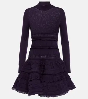 Alaïa Ruffle Virgin Wool Minidress - Grey