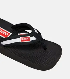 Kenzo Logo Striped Thong Sandals - Black