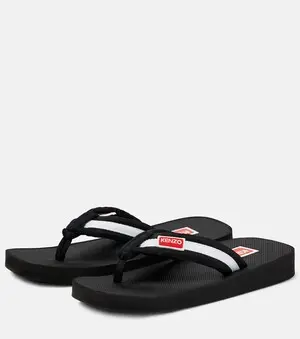 Kenzo Logo Striped Thong Sandals - Black