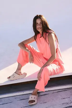 Free People Hot Shot Relaxed Set Neon Coral