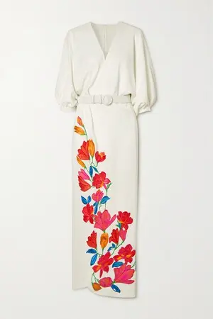 Costarellos Zinnia Wrap-effect Embroidered Crepe Maxi Dress