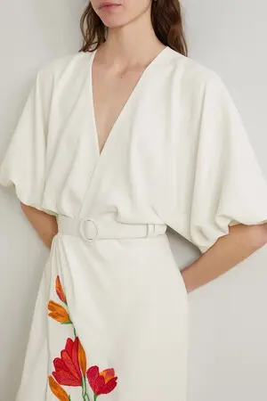 Costarellos Zinnia Wrap-effect Embroidered Crepe Maxi Dress