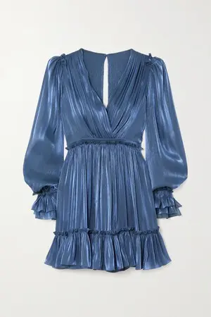 Costarellos Lavina Ruffled Metallic Georgette Mini Dress