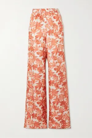 Max Mara Max Mara Floral-print Silk Wide-leg Pants Orange
