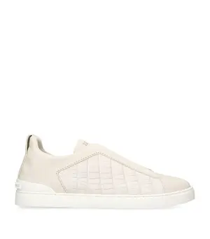 Zegna Crocodile Leather Triple Stitch Sneakers - White