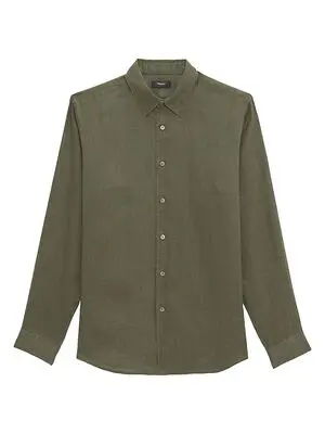 Theory Irving Long-sleeve Linen Shirt Dark Olive