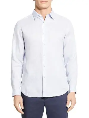 Theory Irving Long-sleeve Linen Shirt Olympic