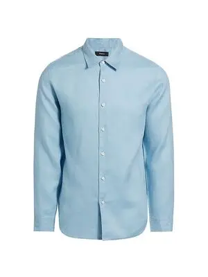 Theory Irving Long-sleeve Linen Shirt Powder Blue