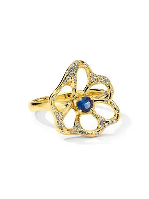 Ippolita Stardust 18k Yellow Gold & 0.21 Tcw Diamond Medium Flower Ring - Blue Sapphire