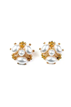 KENNETH JAY LANE Pearl Cabochon Cluster Pierced Earrings - Gold