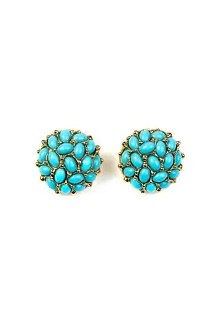 KENNETH JAY LANE Turquoise Cabochon Button Clip Earrings