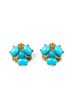 KENNETH JAY LANE Turquoise Cabochon Cluster Pierced Earrings - Gold