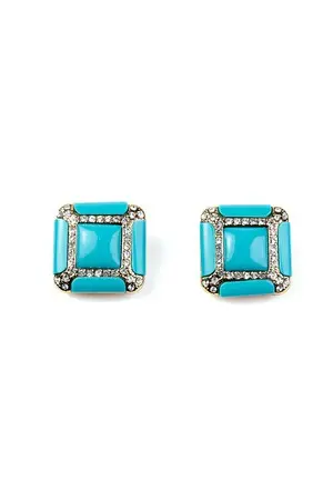 KENNETH JAY LANE Turquoise Square Clip On Earrings - Gold