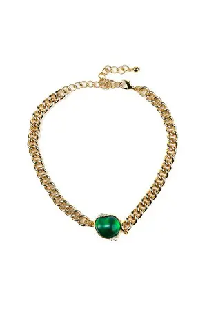 KENNETH JAY LANE Tone Choker With Emerald And Crystal - Gold