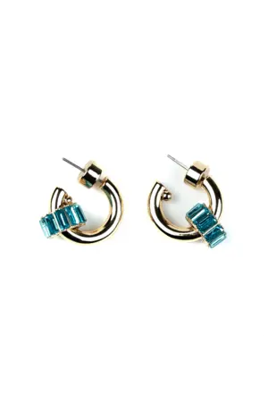 KENNETH JAY LANE Kenneth Jay Lane Gold Hoop Earring With Aqua Baguette Ring