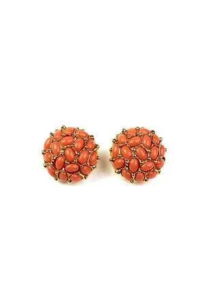 KENNETH JAY LANE Gold-tone Button Clip Earrings - Coral