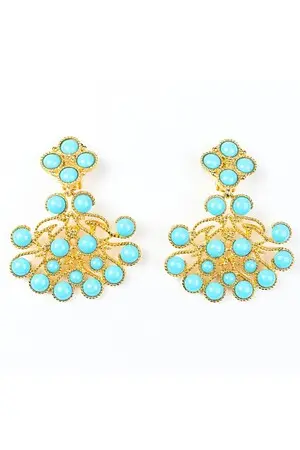 KENNETH JAY LANE Turquoise Cabochons Clip Earrings - Gold