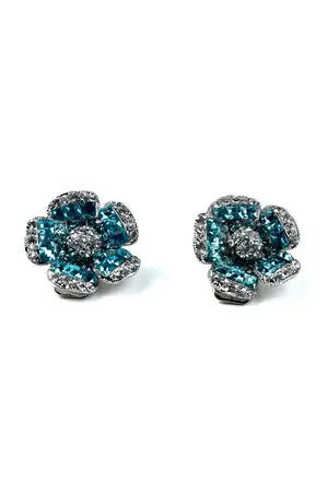 KENNETH JAY LANE Rhinestone And Flower Clip-on Earrings - Aqua