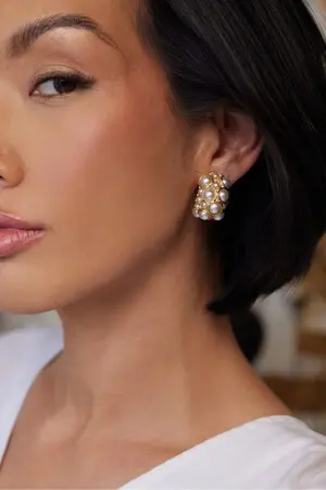 KENNETH JAY LANE Pearl Cabochon Huggie Clip Earrings