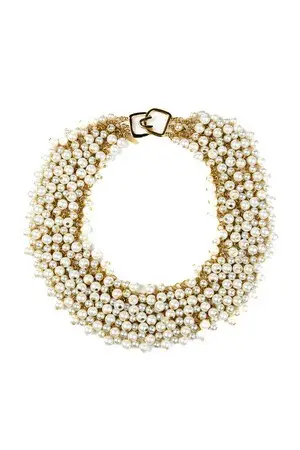 KENNETH JAY LANE Pearl Cluster Bib Necklace - Gold