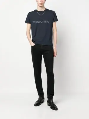 Saint Laurent Reverse Logo-print Cotton T-shirt - Blue