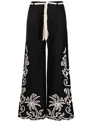 Maje Floral-embroidered Wide-leg Trousers - Black