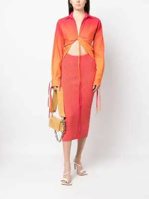 ANDREĀDAMO Gradient-effect Ribbed-knit Midi Dress - Pink