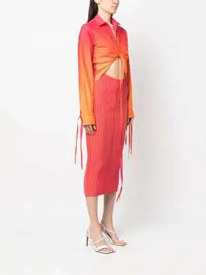 ANDREĀDAMO Gradient-effect Ribbed-knit Midi Dress - Pink